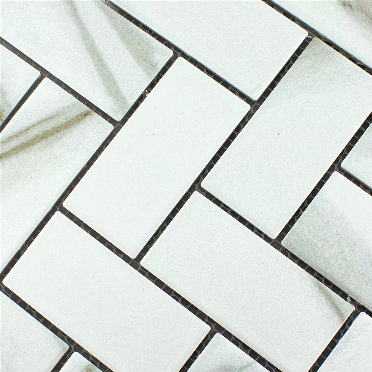 Keramik Mosaik Fliser Fernley Fish Bone Sten Optik Calacatta