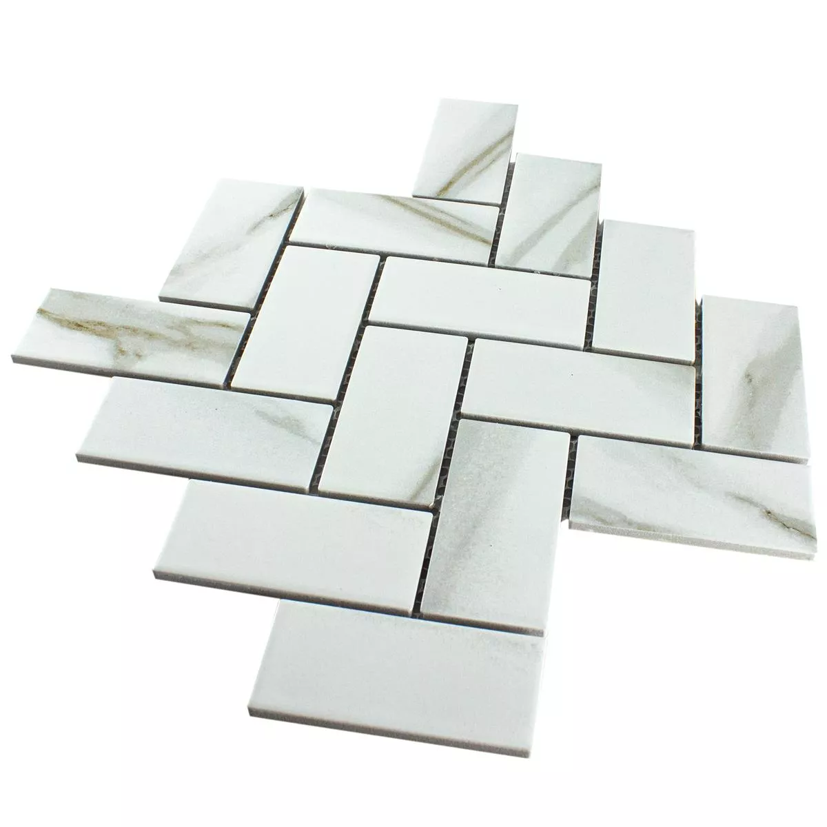 Keramik Mosaik Fliser Fernley Fish Bone Sten Optik Calacatta