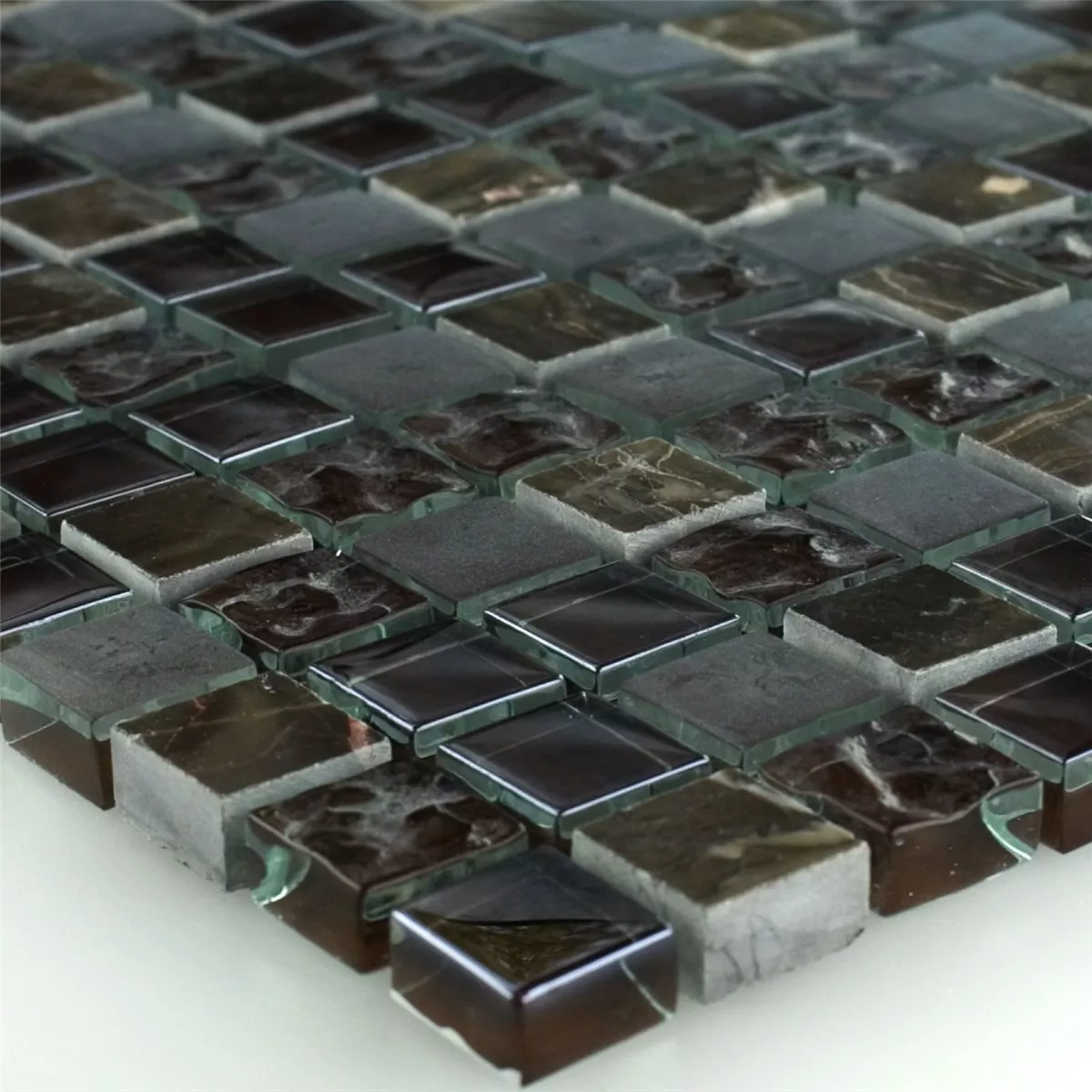 Mosaik Fliser Glas Marmor Mix Sintra Brun 23x23x8mm